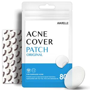 Avarelle Pimple Patches (40 Count) Hydrocolloid Acne Cover Patches | Zit Patches for Blemishes, Zits and Breakouts with Tea Tree, Calendula and Cica Oil for Face | Vegan, Cruelty Free Certified, Carbonfree Certified (40 PATCHES) (MEDIUM, 80)