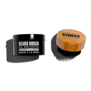 6IXMAN™ BEARD BRUSH - BAMBOO AND BOAR BRISTLE – For Short to Medium Beards, Easy-grip handle, Travel Friendly, Exfoliating, Beard Oil Applicator – Includes Travel Tin