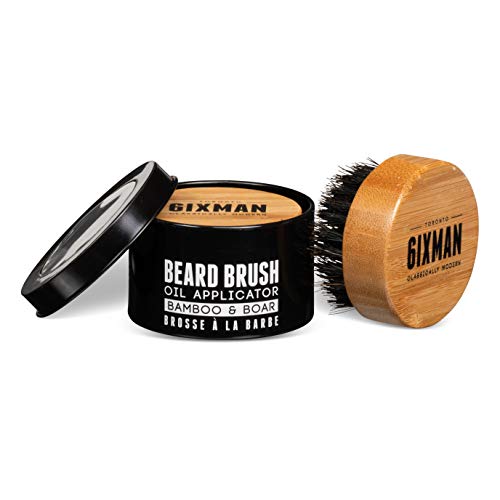 6IXMAN™ BEARD BRUSH - BAMBOO AND BOAR BRISTLE – For Short to Medium Beards, Easy-grip handle, Travel Friendly, Exfoliating, Beard Oil Applicator – Includes Travel Tin