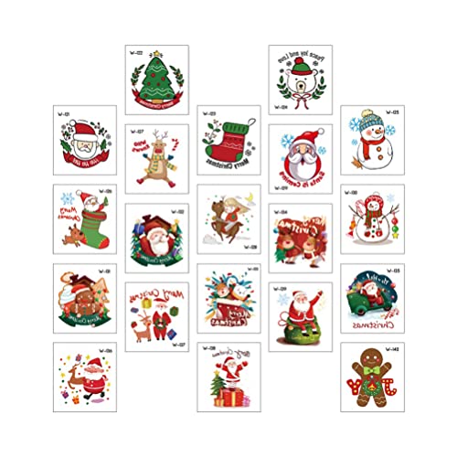 Santa Stickers Christmas Temporary Tattoos: 20pcs Santa Claus Snowman Reindeer Gingerbread Man Fake Tattoo Decals Winter Holiday Party Favors Stocking Stuffers