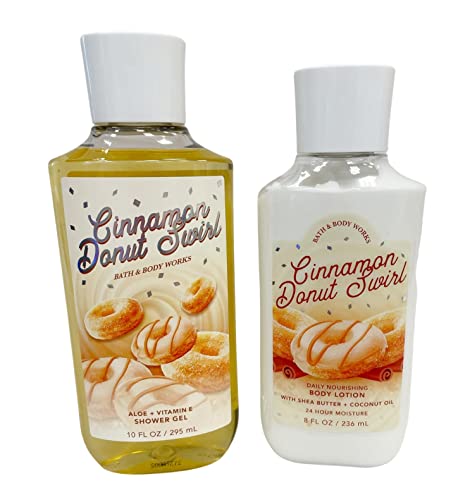 Bath and body Lotion, Perfume Mist, Shower Gel Holiday and Tropical Fragrance Collection (Cinnamon Donut Swirl Shower Gel and Lotion Set, (Set of 2) 8 Ounce Each Bottle)