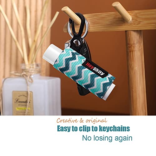 HEYSKAY Lip Balm Holder Sleeves Keychain Chapstick Elastic Sleeves (Black/light blue strip/dark blue strip) 3 Count (Pack of 1)