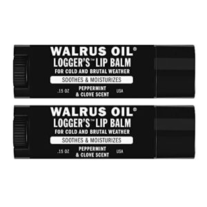 walrus oil – logger’s lip balm, 2-pack, 100% vegan, made with candelilla wax, almond oil, coconut oil, jojoba oil, and natural ingredients.