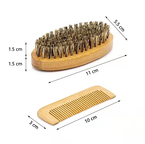 Aokes Beard Brush and comb for Men-100% Natural Wooden & Black Boar Bristle for Mens Grooming Hair and Beard, hair& beard comb for men (Light Brown)