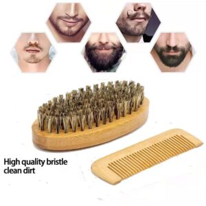 Aokes Beard Brush and comb for Men-100% Natural Wooden & Black Boar Bristle for Mens Grooming Hair and Beard, hair& beard comb for men (Light Brown)