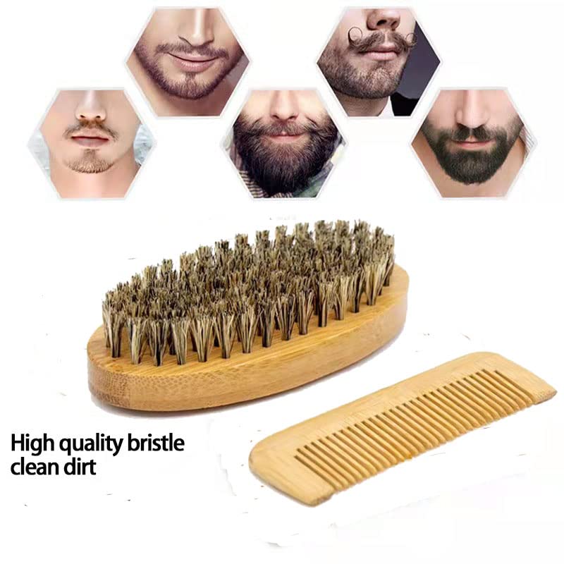 Aokes Beard Brush and comb for Men-100% Natural Wooden & Black Boar Bristle for Mens Grooming Hair and Beard, hair& beard comb for men (Light Brown)