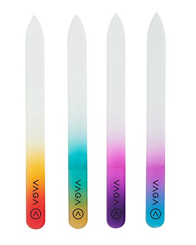 VAGA Glass Nail File with Case 4 Glass Nail Files For Natural Nails and Acrylic Nail filer, Nail Care Set of Crystal Files in Cheeky Colors, Fingernail File for Manicure, Nails Strengthener hardener