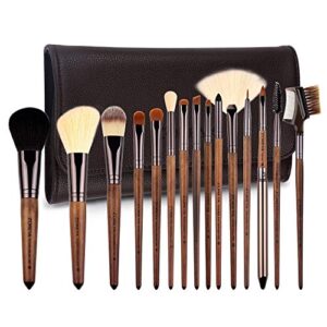 zoreya makeup brush set ,15pcs unique walnut makeup brushes with nobility,professional premium synthetic foundation powder concealers eye shadows makeup brushes set with perfect vegan leather bag