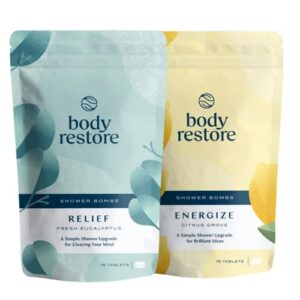 body restore shower steamers aromatherapy (15 packs x 2) – gifts for mom, gifts for women & men, shower bath bombs, eucalyptus, citrus grove essential oils, stress relief