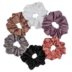 6 pieces satin silk scrunchies for hair, big hair scrunchies satin hair ties ponytail holder no hurt your hair