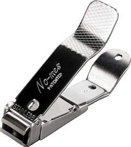 no-mes toenail clipper, catches clippings, patented ergonomic grip, made in usa