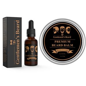 fragrance free beard oil & beard balm kit – leave-in conditioner & softener – all natural – styles, strengthens, thickens & softens promoting healthier beard & mustache growth – moisturizes skin