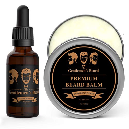 Fragrance Free Beard Oil & Beard Balm Kit - Leave-in Conditioner & Softener - All Natural - Styles, Strengthens, Thickens & Softens Promoting Healthier Beard & Mustache Growth - Moisturizes Skin