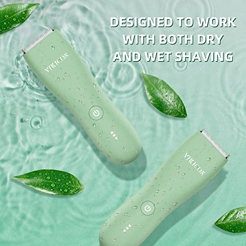 VIKICON Body Hair Trimmer for Men and Women: Electric Groin & Ball Shaver,Cordless Trimmer Clippers Ultimate Male Hygiene Razor, Replaceable Ceramic Blade Heads with Charging Dock,Green