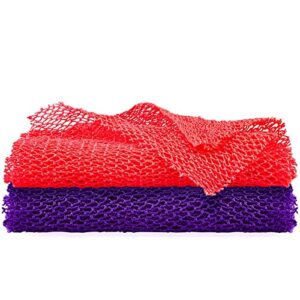 2 pieces african net sponge exfoliating net african body scrubber bath rag washcloth towel shower body back scrubber skin smoother for daily use or stocking stuffer (purple, rose pink)