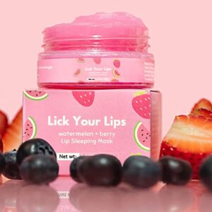 Lick Your Lips Berry Lip Sleeping Mask, Overnight Lip Mask, Moisturizer Hydrating Natural Lip care Treatment for Dry Cracked Chapped lips, Moisture & Collagen Booster, Lip Balm, Hyaluronic Acid, Vitamin C, Collagen, Vegan Cruelty Free