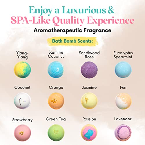 Marvelous Essentials Bath Bomb Gift Set for Women | 12 Aromatherapy BathBombs Crafted from Pure Essential Oils | Fizzy Spa Relaxing Bubble Bath Bombs Make a Great Gift Idea for Women & Kids