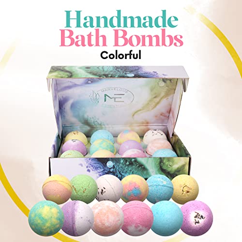 Marvelous Essentials Bath Bomb Gift Set for Women | 12 Aromatherapy BathBombs Crafted from Pure Essential Oils | Fizzy Spa Relaxing Bubble Bath Bombs Make a Great Gift Idea for Women & Kids