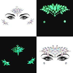 Le Fu Li 8 Sets Noctilucent Face Gems Luminous Temporary Tattoo Stickers Acrylic Crystal Glitter Stickers Waterproof Face Jewels Rainbow Tears Rhinestone for Party, Rave Festival