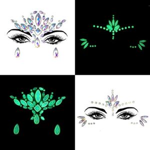 Le Fu Li 8 Sets Noctilucent Face Gems Luminous Temporary Tattoo Stickers Acrylic Crystal Glitter Stickers Waterproof Face Jewels Rainbow Tears Rhinestone for Party, Rave Festival