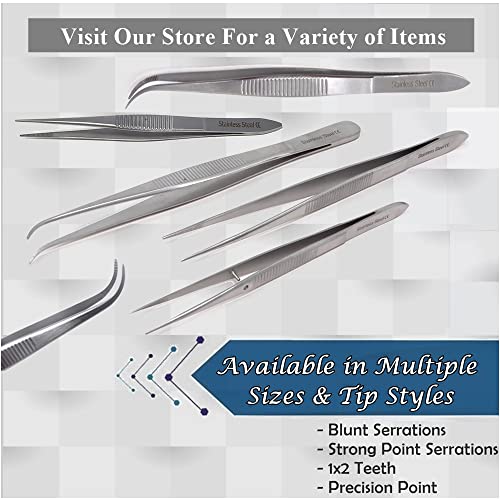 Professional Stainless Steel Tweezers 5.5" with Fine Serrated Precision Straight Tips for Facial Hair, Splinter and Ingrown Hair Removal Used by Women & Men