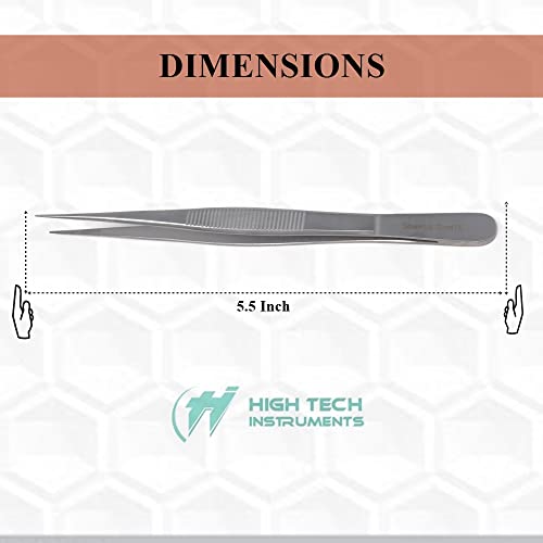 Professional Stainless Steel Tweezers 5.5" with Fine Serrated Precision Straight Tips for Facial Hair, Splinter and Ingrown Hair Removal Used by Women & Men