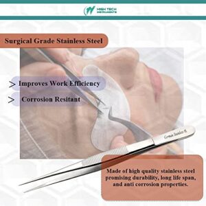 Professional Stainless Steel Tweezers 5.5" with Fine Serrated Precision Straight Tips for Facial Hair, Splinter and Ingrown Hair Removal Used by Women & Men