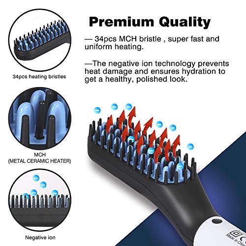 Beard Straightener for Men - Faster Heated Ionic Technology Beard Straightening Comb – Electric Portable Men’s Hair Styling Brush for Him Dad Husband