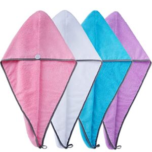 polyte microfiber hair turban wrap drying towel, 12 x 28 in, 4 pack (blue,pink,purple,white)