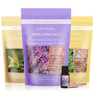 bath salts, epsom salts with himalayan bath salt for women relaxing extra lavender essential oil with spoon, bath sets for women gift epsom salt for soaking gift set-3 pcs x 16oz/454g