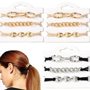 Bracelet Hair Ties With Gold Silvery and Beige Elastic,2 in 1 No Crease Hair Ponytails & Elastic,Looks Cute On Your Wrist And Great In Your Hair (3PCS, Black Silver-A)