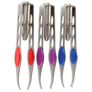 trenton gifts stainless steel tweezers with led light for precision hair removal (set of 3)