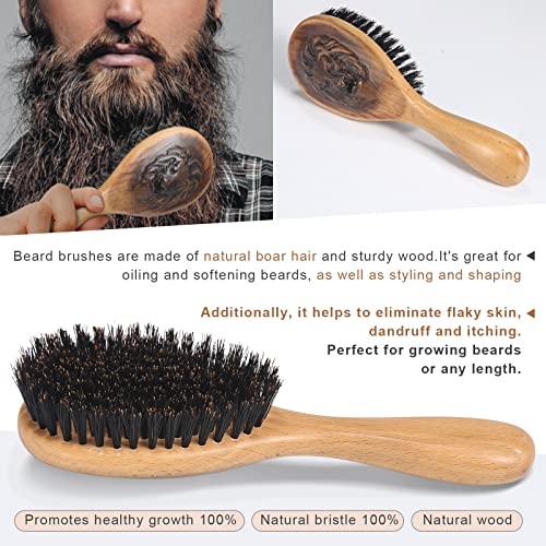 BESTOOL Beard Brush, 100% Boar Bristle Beard Brush and Comb Grooming Set for Men to Add Shine and Smooth Makes a Great Gift for Him