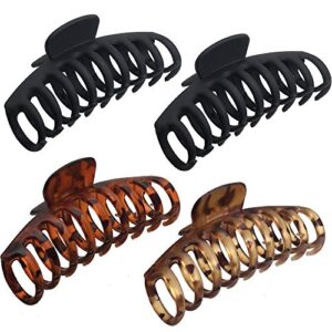 owiizi large hair claw clips for women 4.3″ matte leopard jumbo hair clips non-slip ponytail barrette strong hold claw clips for girls long thick hair (4packs)