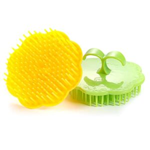 yealife hair scalp exfoliator brush dandruff cleaning brush, flexible scalp massager brush, shower scalp shampoo brush for home, office, travel and pets.orange/green-y