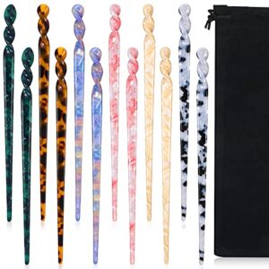 12 pieces acetate hair sticks hair chopsticks tortoise shell hairpin leopard print shell hair pins vintage chinese hair chopstick hair styling accessories for women girls bun, 6 style (fresh pattern)