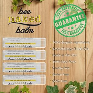 BeeNakedBalm Organic Lip Balm - Mint Lover's Variety 4 Pack - 100% Natural, 100% USA-Made, Gluten Free, Buttery Smooth Recipe - Peppermint, Spearmint & Eucalyptus Mint Flavors plus a FREE Cotton Pouch