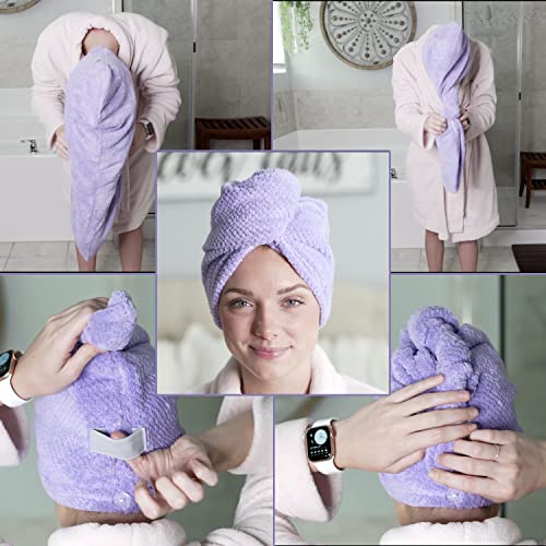 Leporem 3 Pack Huge 30" X 11" Super Absorbent & Quick Dry Microfiber Hair Turban for Curly, Long & Thick Hair, Hair Repair Towel Wrap for Women, Kids, Rapid Drying Hair Caps (Hydrangea Purple)