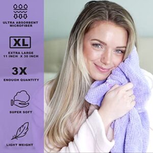 Leporem 3 Pack Huge 30" X 11" Super Absorbent & Quick Dry Microfiber Hair Turban for Curly, Long & Thick Hair, Hair Repair Towel Wrap for Women, Kids, Rapid Drying Hair Caps (Hydrangea Purple)