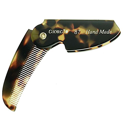 Giorgio G87 2.5 Inch Gentleman's Tokyo Folding Pocket Comb, Flexible Men's Hair, Beard and Mustache Pocket Comb. Hand-Made of quality Durable Cellulose Acetate + GBRD1 6 Inch Beard and Mustache Brush