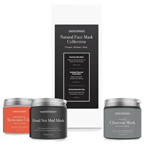 face mask gift set – includes natural mud mask, clay mask and charcoal face mask – facial self care gift for women, mother, wife – by pure body naturals (3 jars, 8.8 oz. each)