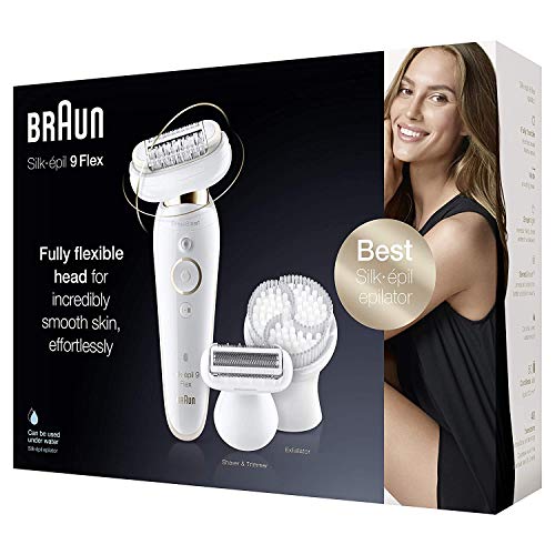 Braun Epilator Silk-épil 9 9-030 with Flexible Head, Facial Hair Removal for Women and Men, Shaver & Trimmer, Cordless, Rechargeable, Wet & Dry, Beauty Kit with Body Massage Pad