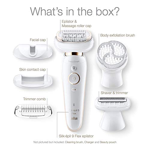 Braun Epilator Silk-épil 9 9-030 with Flexible Head, Facial Hair Removal for Women and Men, Shaver & Trimmer, Cordless, Rechargeable, Wet & Dry, Beauty Kit with Body Massage Pad