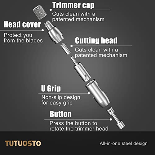 Tutuosto Manual Nose Hair Trimmer Ear Hair & Nose Hair Removal for Men Stainless Steel, Battery-free, Painless, Waterproof, Easy to Clean, and Carry Nose Hair Remover Men's Day Gifts