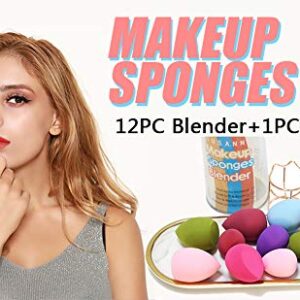 Makeup Sponge Blender Beauty Sponge Set 12pcs and Beauty Foundation Sponge Blender Holder 1PCS,Blending Sponges Cosmetic Puff Flawless for Cream, Liquid Foundation & Powder,Gift for Women