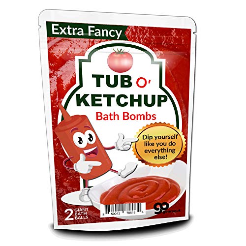 Tub O Ketchup Bath Bombs - Funny Ketchup Colored Bath Balls for Men - XL Black Cherry Bath Fizzers, Handcrafted, Made in America, 2 Count