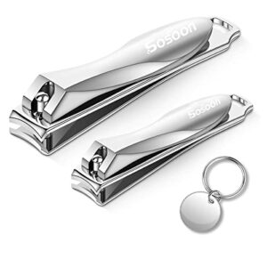 nail clippers set, silver sleek stainless steel fingernails and toenails clippers, sturdy durable sharp nail cutter trimmer nail clipper for men women with metal box from sosoon