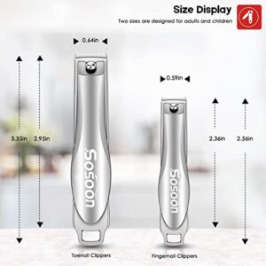 Nail Clippers Set, Silver Sleek Stainless Steel Fingernails and Toenails Clippers, Sturdy Durable Sharp Nail Cutter Trimmer Nail Clipper for Men Women with Metal Box from Sosoon