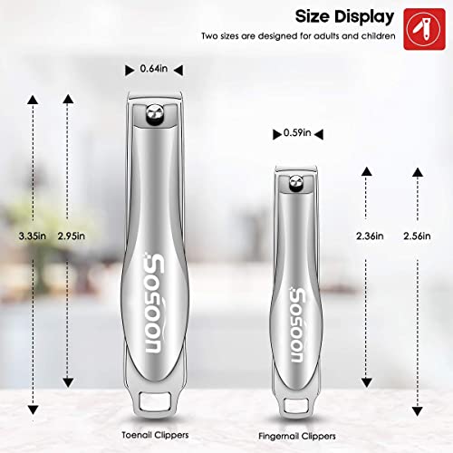 Nail Clippers Set, Silver Sleek Stainless Steel Fingernails and Toenails Clippers, Sturdy Durable Sharp Nail Cutter Trimmer Nail Clipper for Men Women with Metal Box from Sosoon