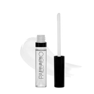 palladio lip gloss, non-sticky lip gloss, contains vitamin e and aloe, offers intense color and moisturization, minimizes lip wrinkles, softens lips with beautiful shiny finish, clear